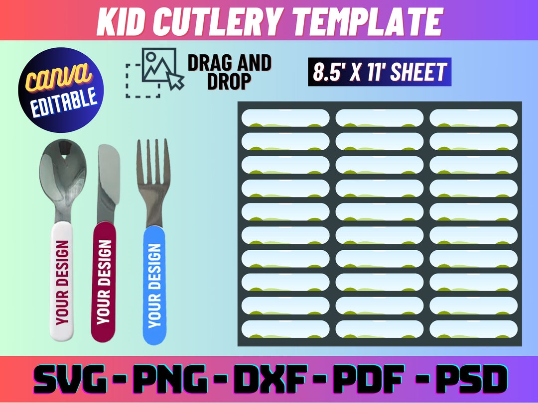 Kid Cutlery Template, Kid Cutlery Template for Sublimation SVG, Canva ...