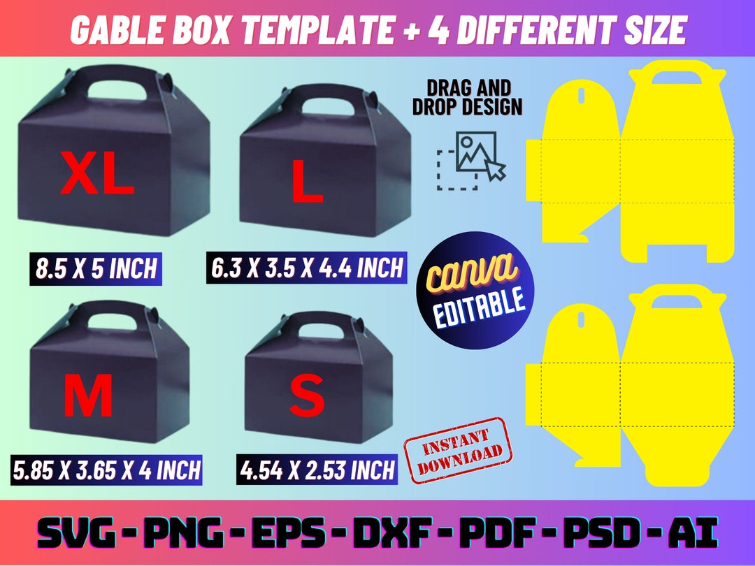 Gable Box 4 Template Bundle Svg, Box Svg, Gable Box Svg, Box Template Svg, Gift Box Svg, Box ...