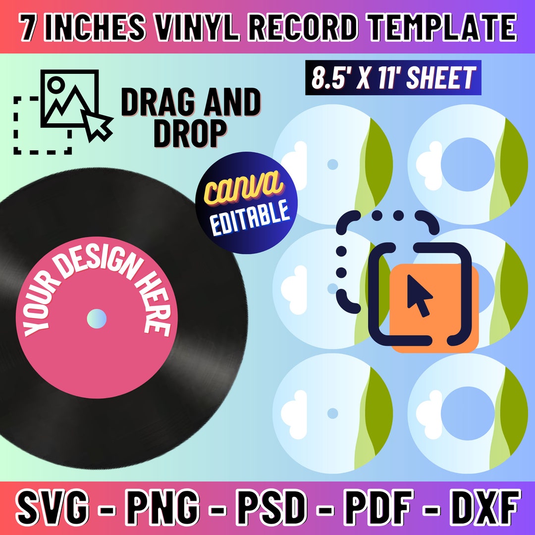 7 Inches Vinyl Record Template, Vinyl Record Label Template, Record ...