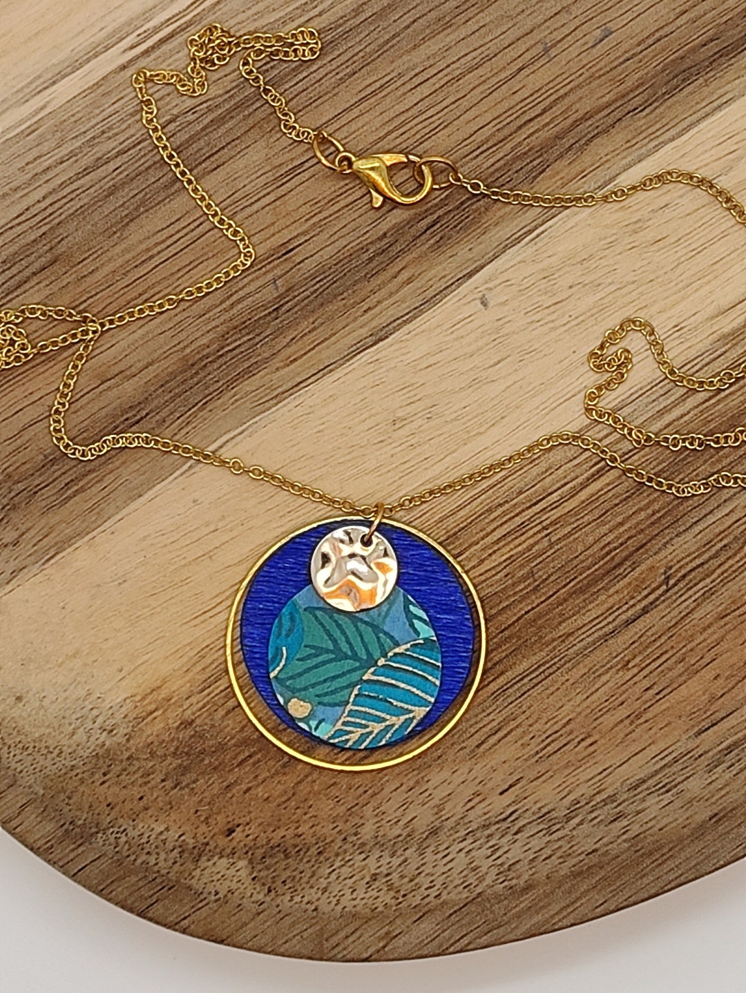 Japanese Paper Pendant With Blue, Turquoise and Gold Leaf Pattern. - Etsy