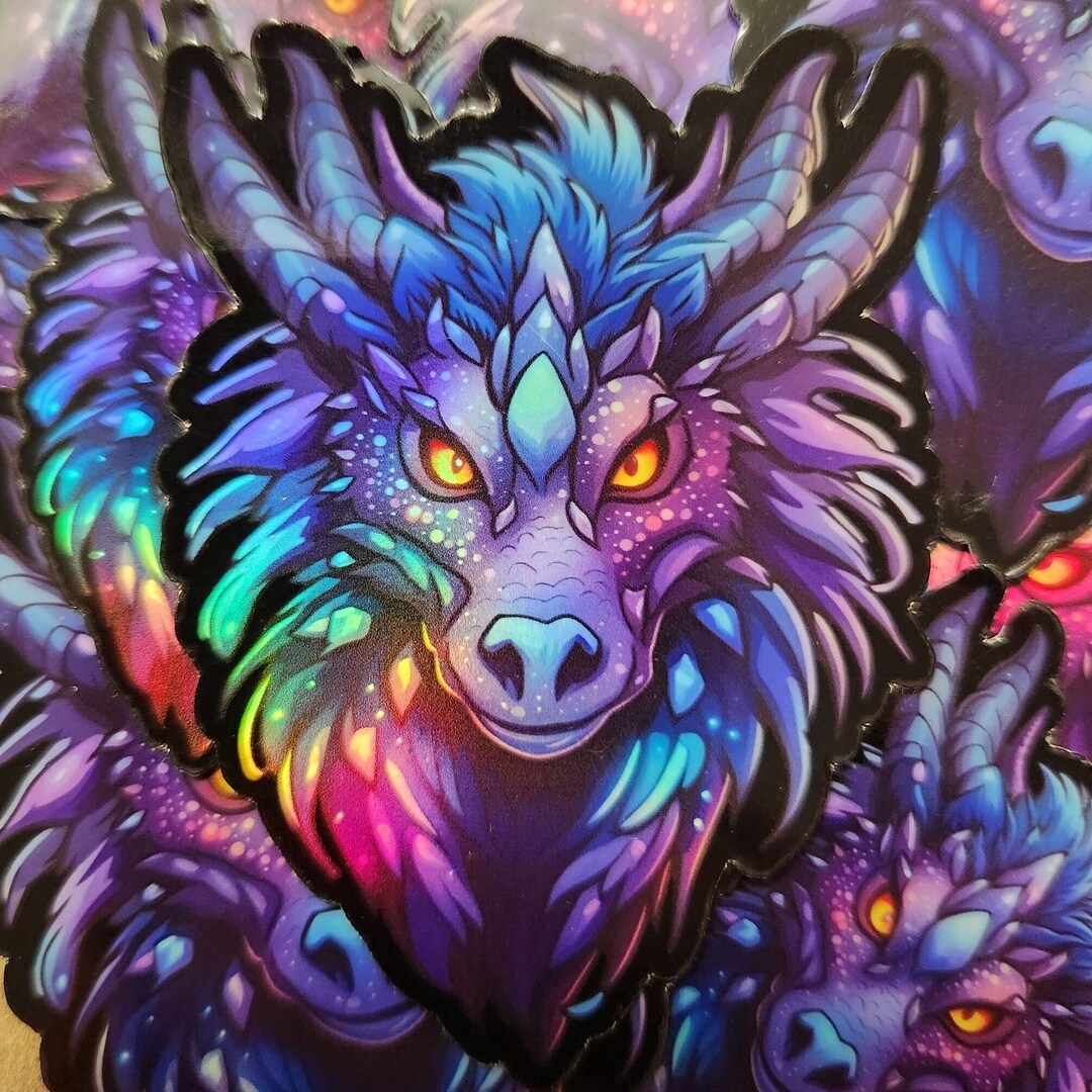 Holographic Dragon Celestial Head Decal Sticker qty. 2 for Laptops ...