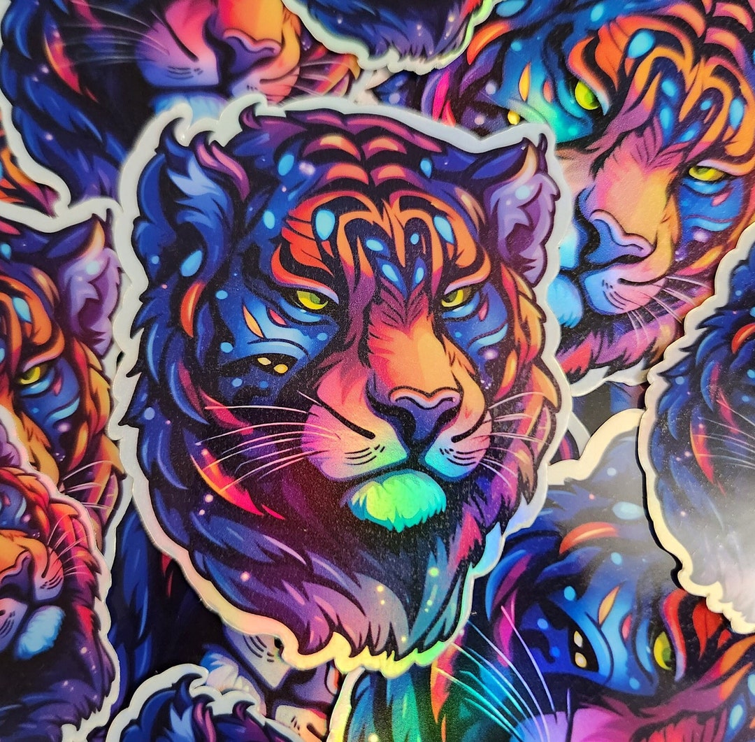 Holographic Star Tiger Head Sticker Decal qty. 2 for Laptops, Water ...