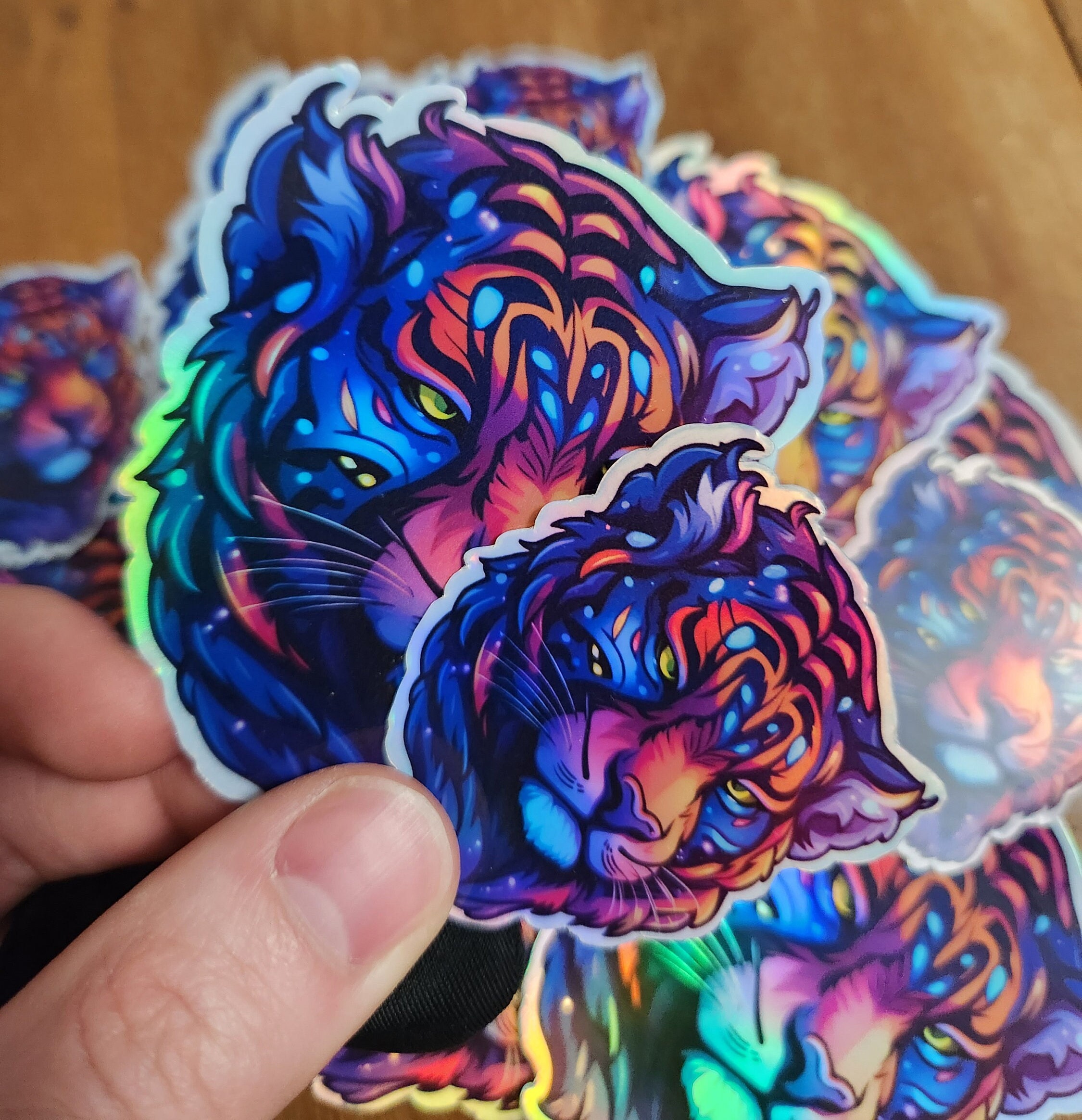 Holographic Star Tiger Head Sticker Decal qty. 2 for Laptops, Water ...