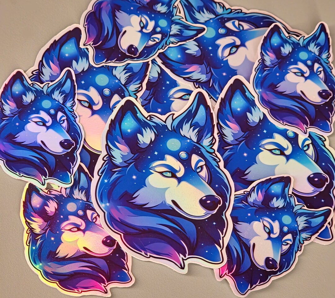 Holographic Star Wolf Head Decal Sticker qty. 2 for Laptops, Water ...