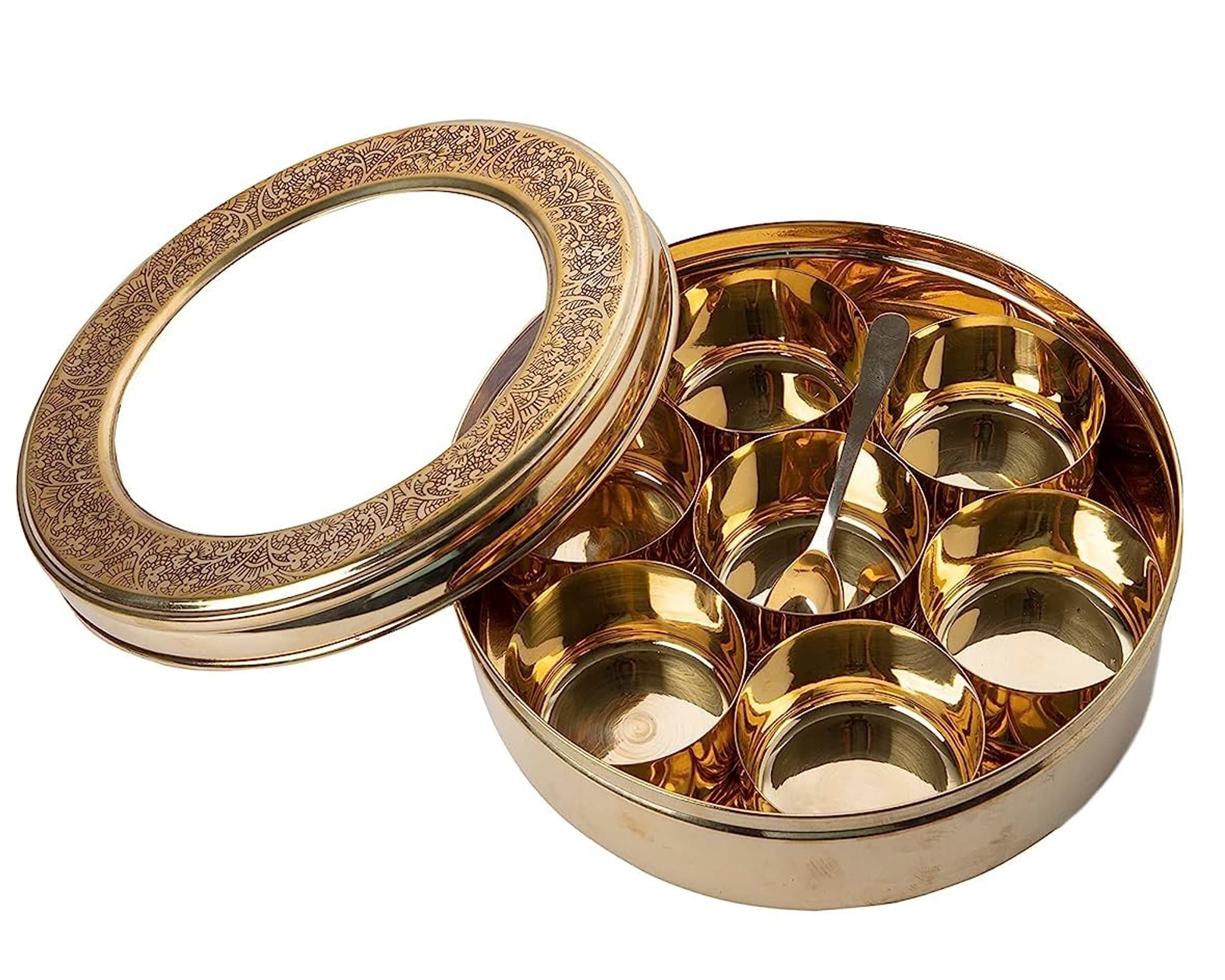 Pure Handcrafted Brass Spice Box Set for Kitchen With Spoon Brass ...
