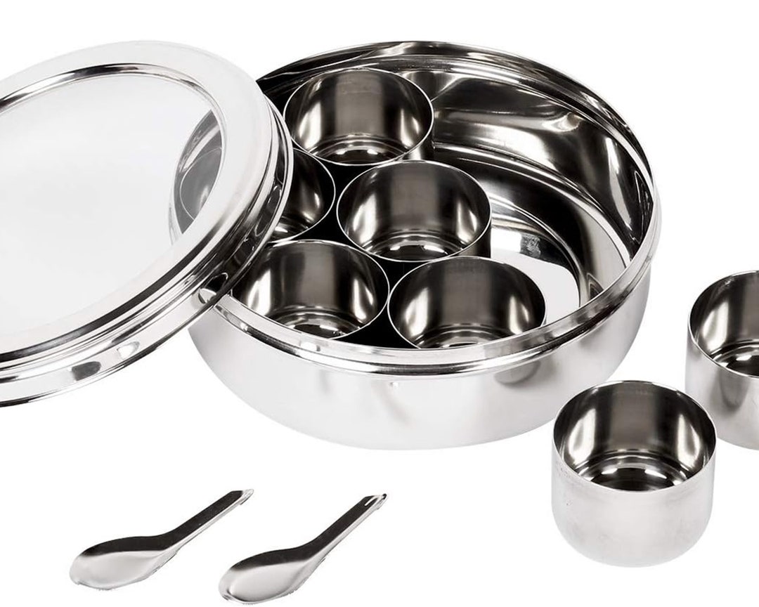 Indian Stainless Steel Masala Dabba/spice Container Box With 1 Spoons ...