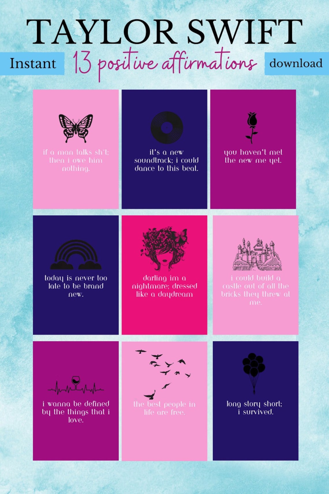 Taylor Swift Affirmation Cards, Inspirational Quotes, Self-love Gift ...