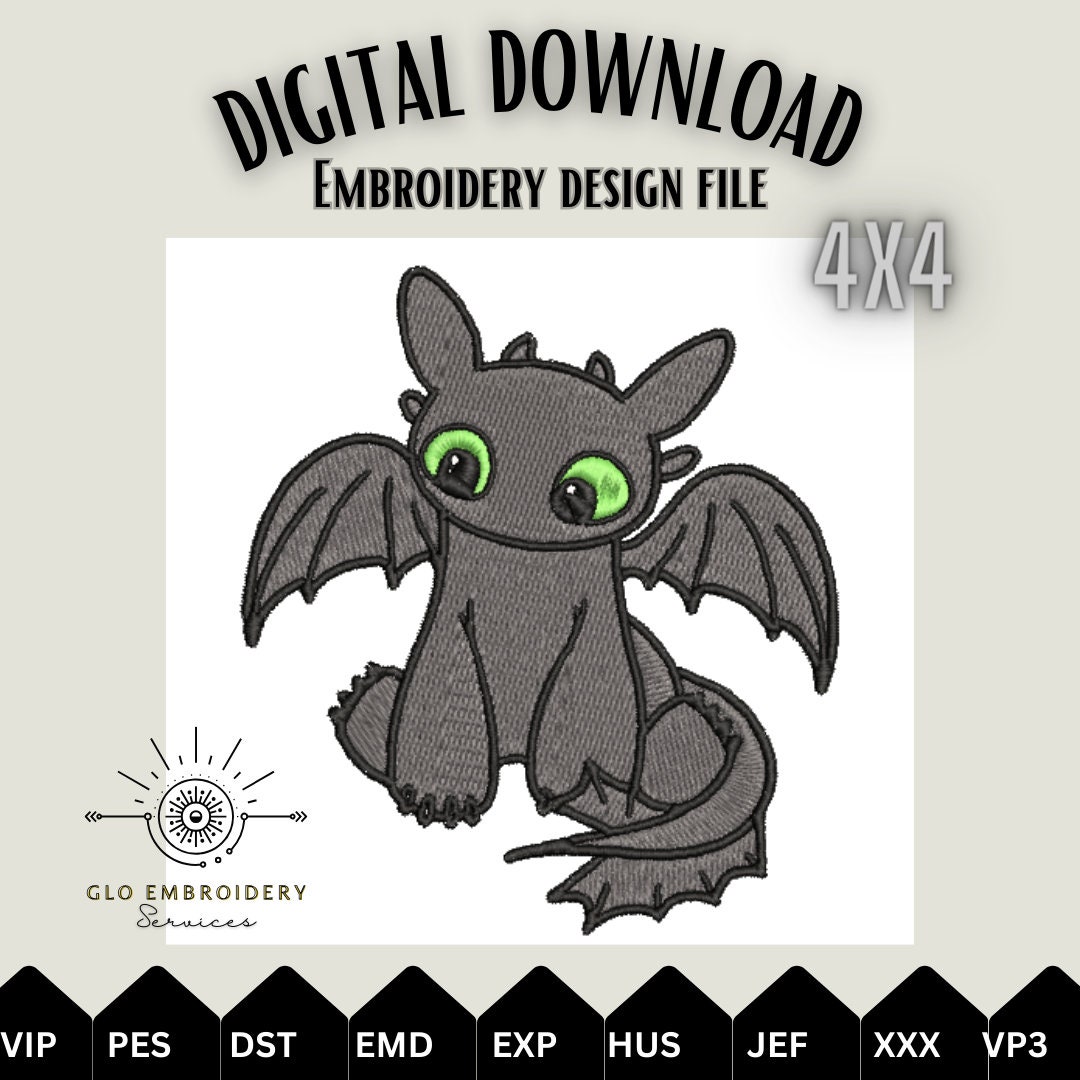 Toothless Embroidery Design, Dragon Embroidery File, Multiple Formats ...