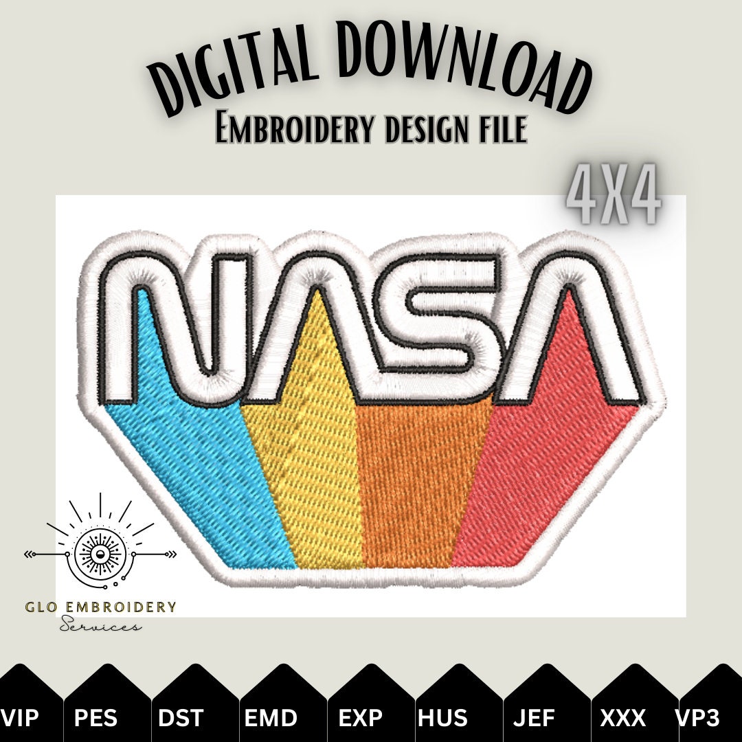 Retro NASA Logo Embroidery Design, Clothing Embroidery File, Multiple ...