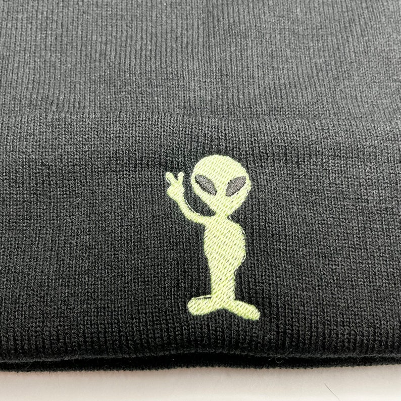 Peace Alien Embroidered Glow in the Dark Beanie, Colors Customizable ...