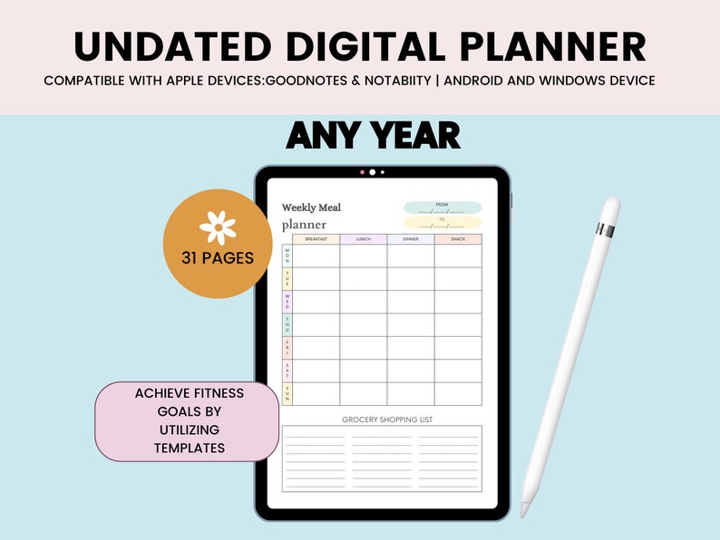 Digital Fitness Planner, Glow up Planner for Goodnotes, iPad Workout ...