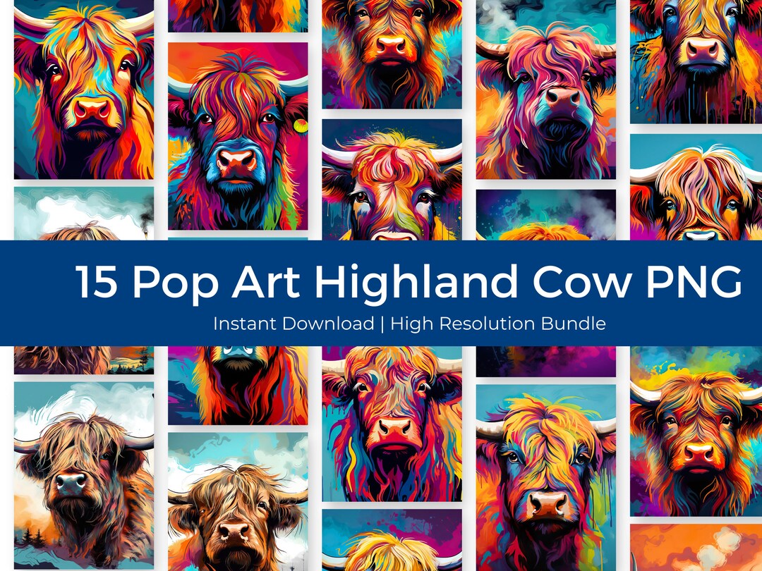 Highland Cow Pop Art Style PNG Bundle Digital Download for Modern Decor ...