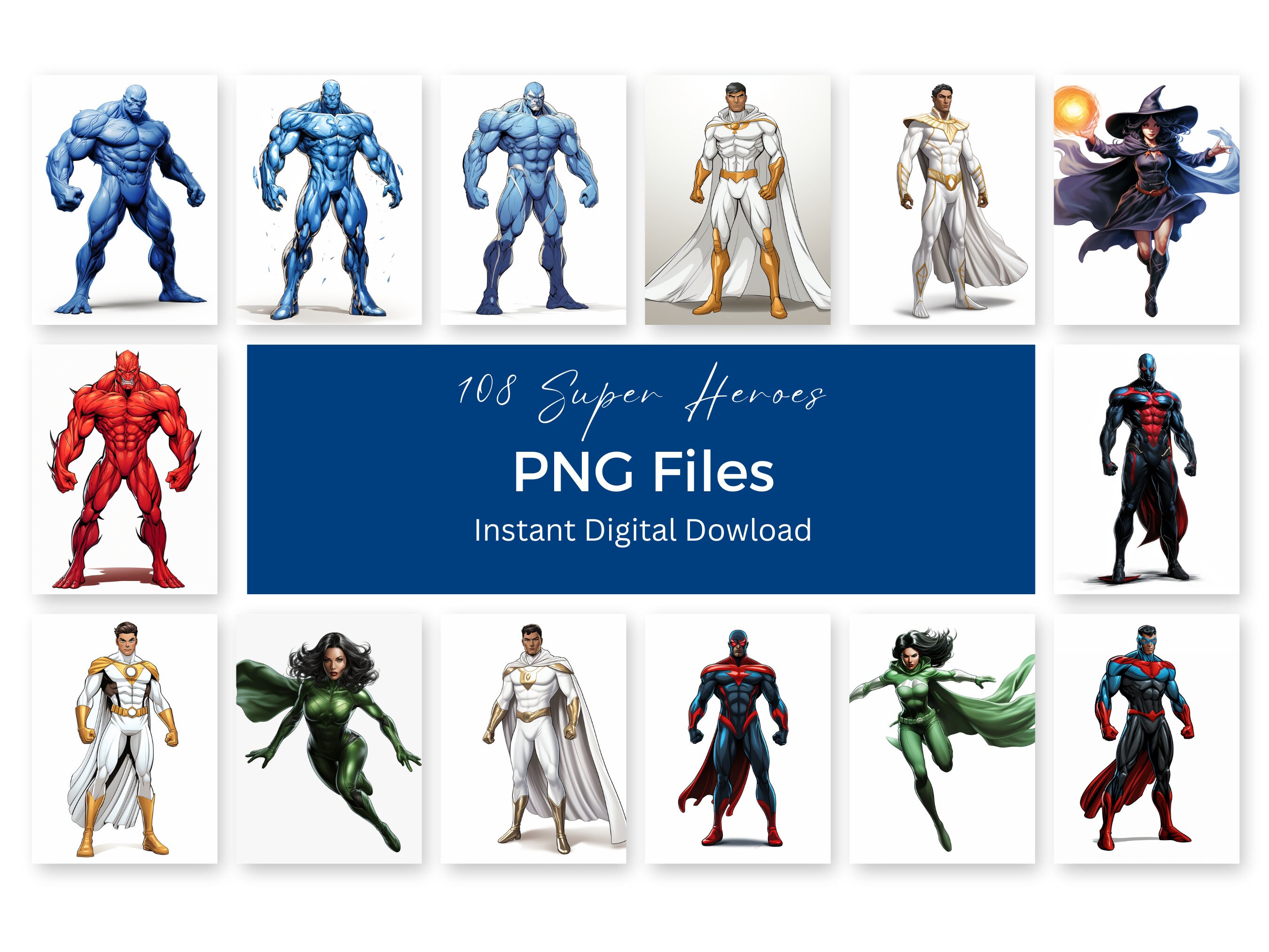 108 Generic Super Hero PNG Bundle Instant Digital Download for Crafts ...