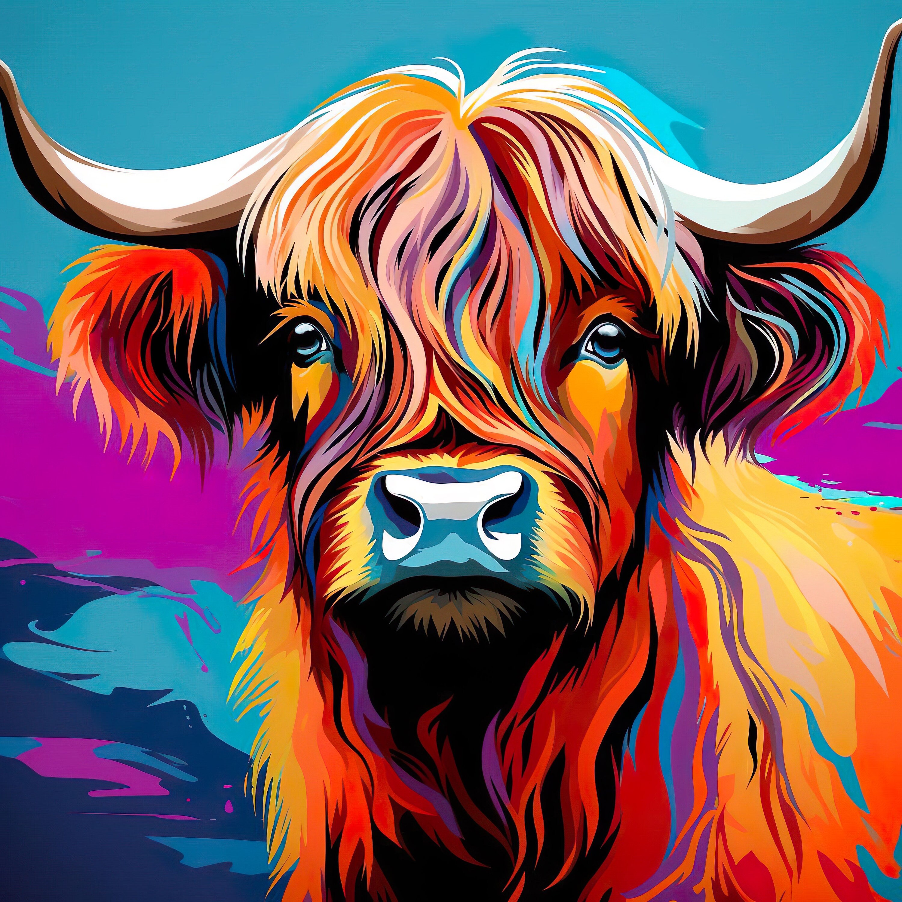 Highland Cow Pop Art Style PNG Bundle Digital Download for Modern Decor ...