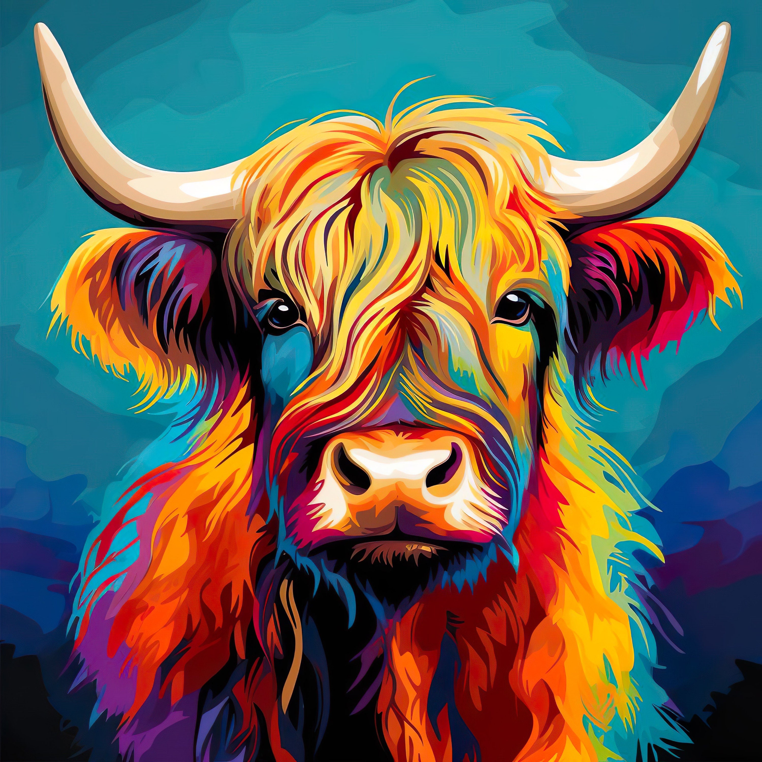Highland Cow Pop Art Style PNG Bundle Digital Download for Modern Decor ...