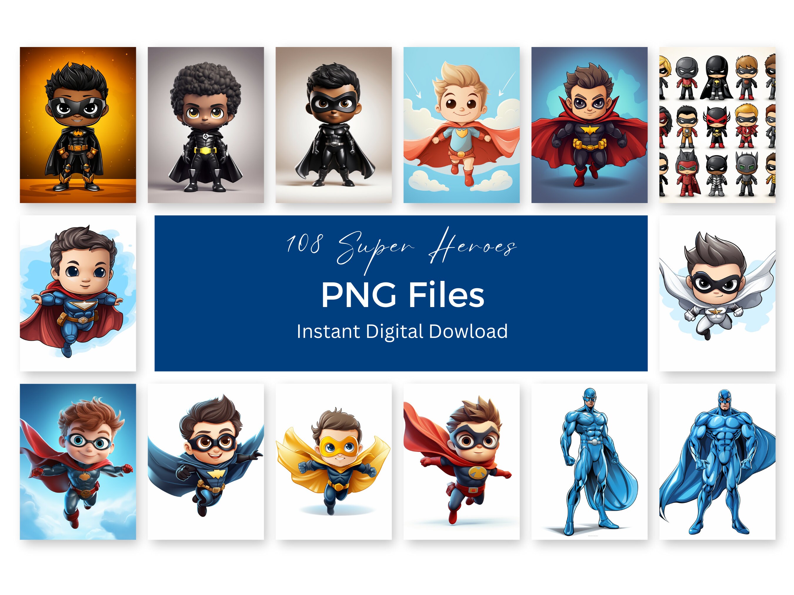 108 Generic Super Hero PNG Bundle Instant Digital Download for Crafts ...