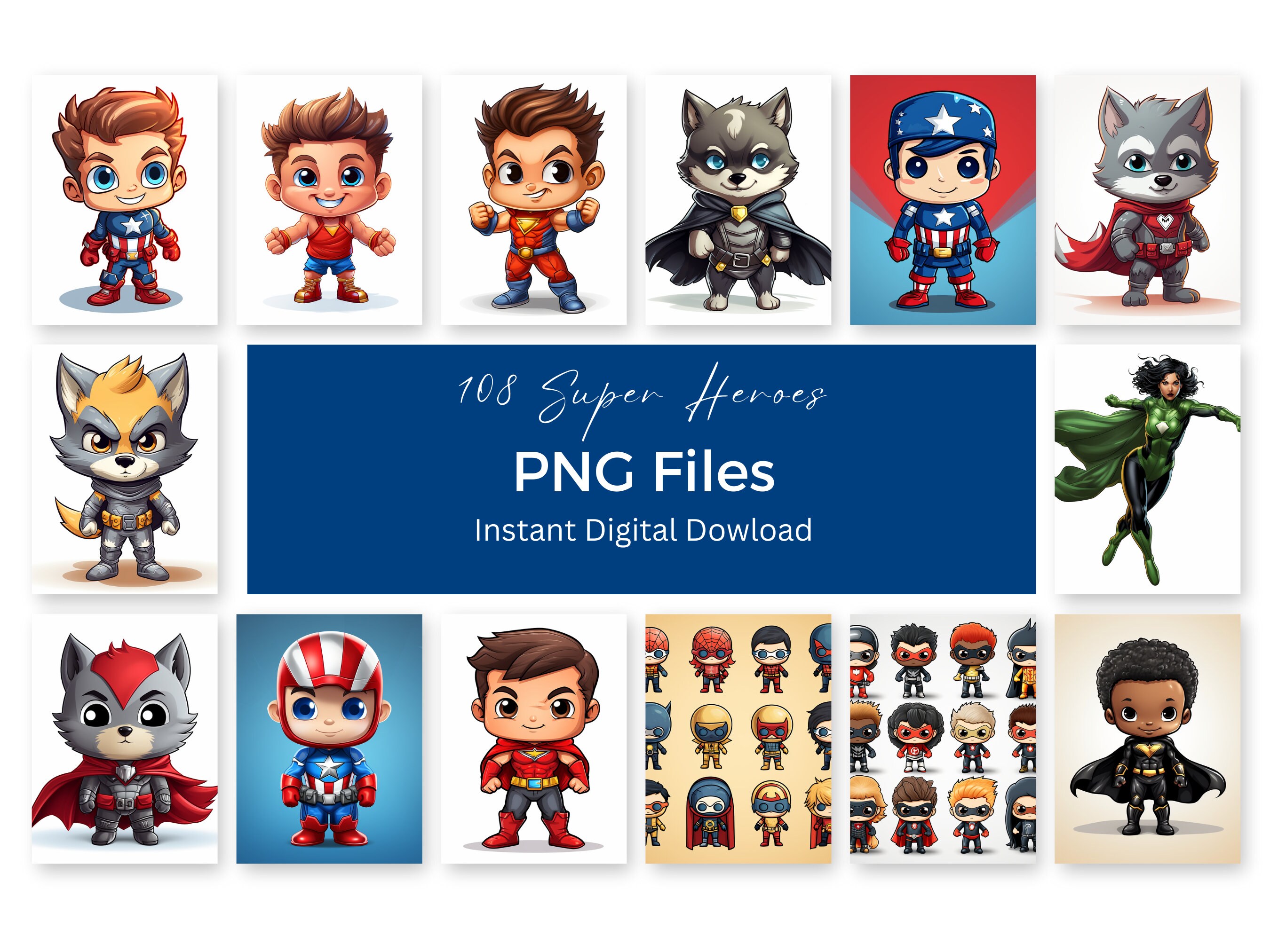 108 Generic Super Hero PNG Bundle Instant Digital Download for Crafts ...