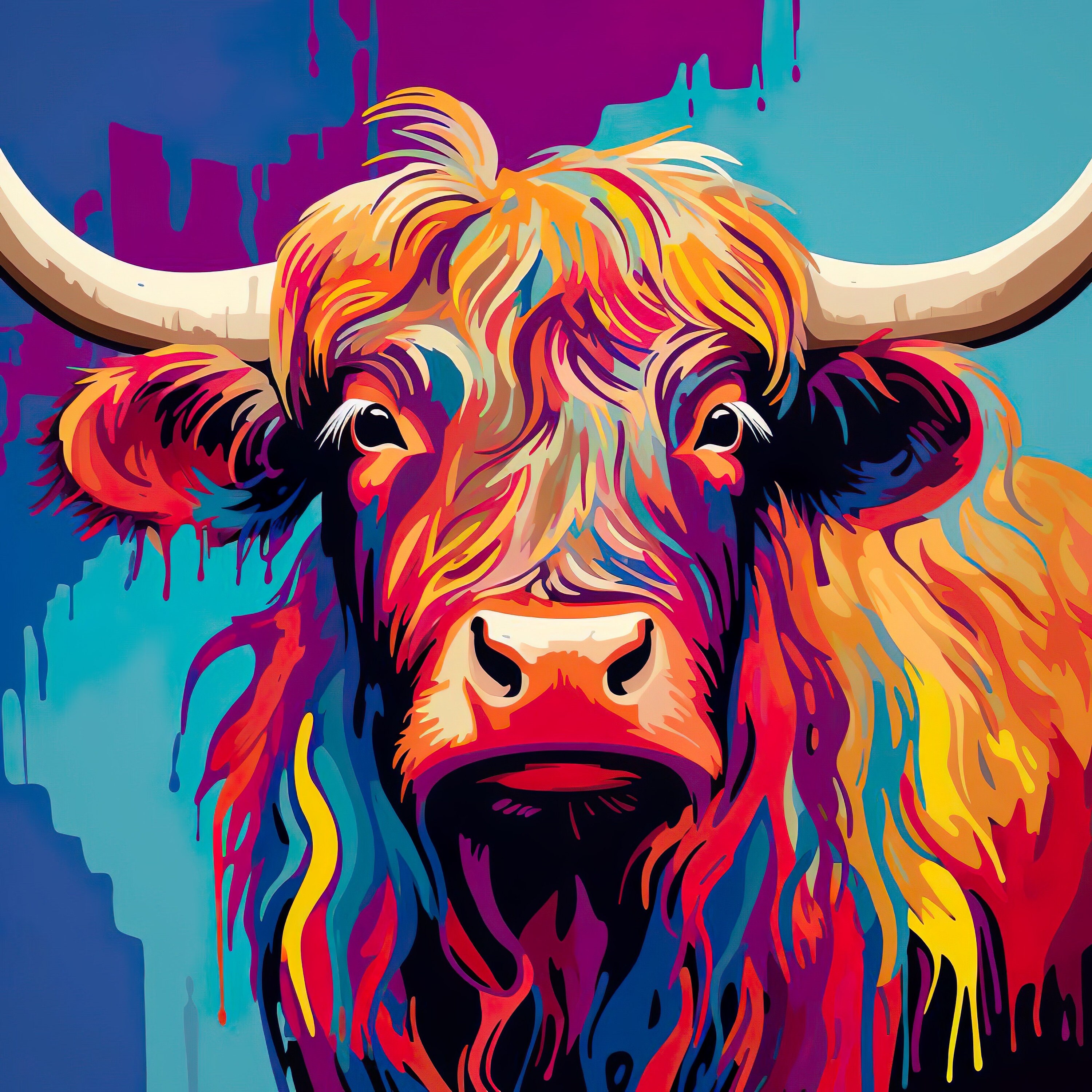 Highland Cow Pop Art Style PNG Bundle Digital Download for Modern Decor ...