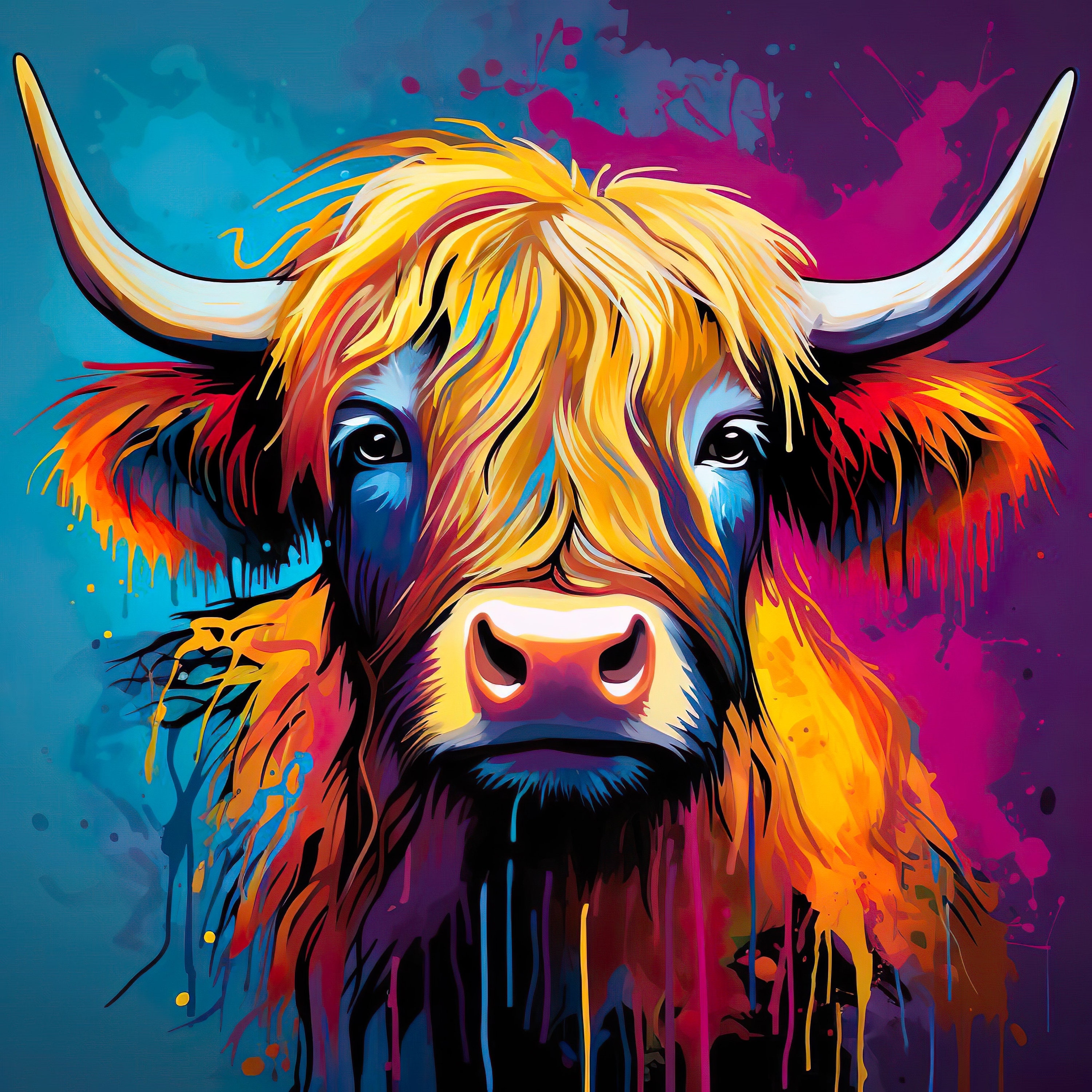 Highland Cow Pop Art Style PNG Bundle Digital Download for Modern Decor ...