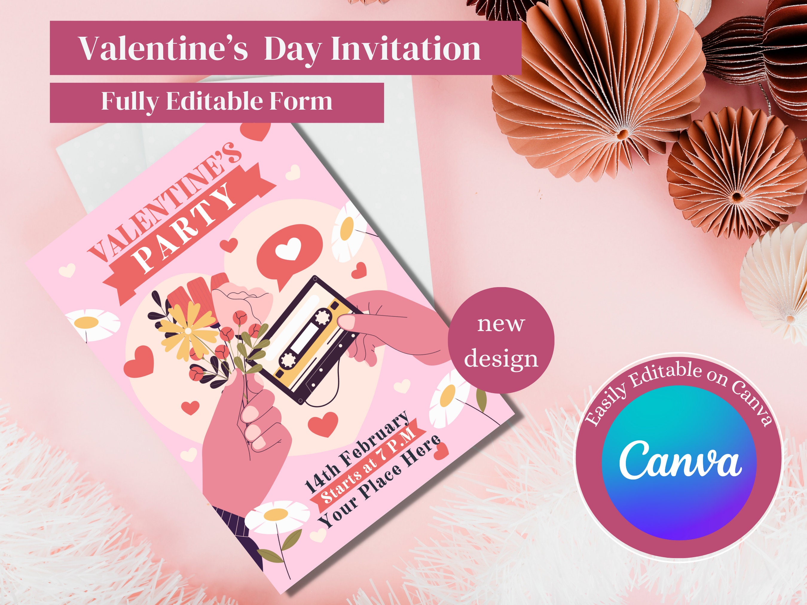 EDITABLE Valentine's Day Party Invitation Pink Animated, Happy ...