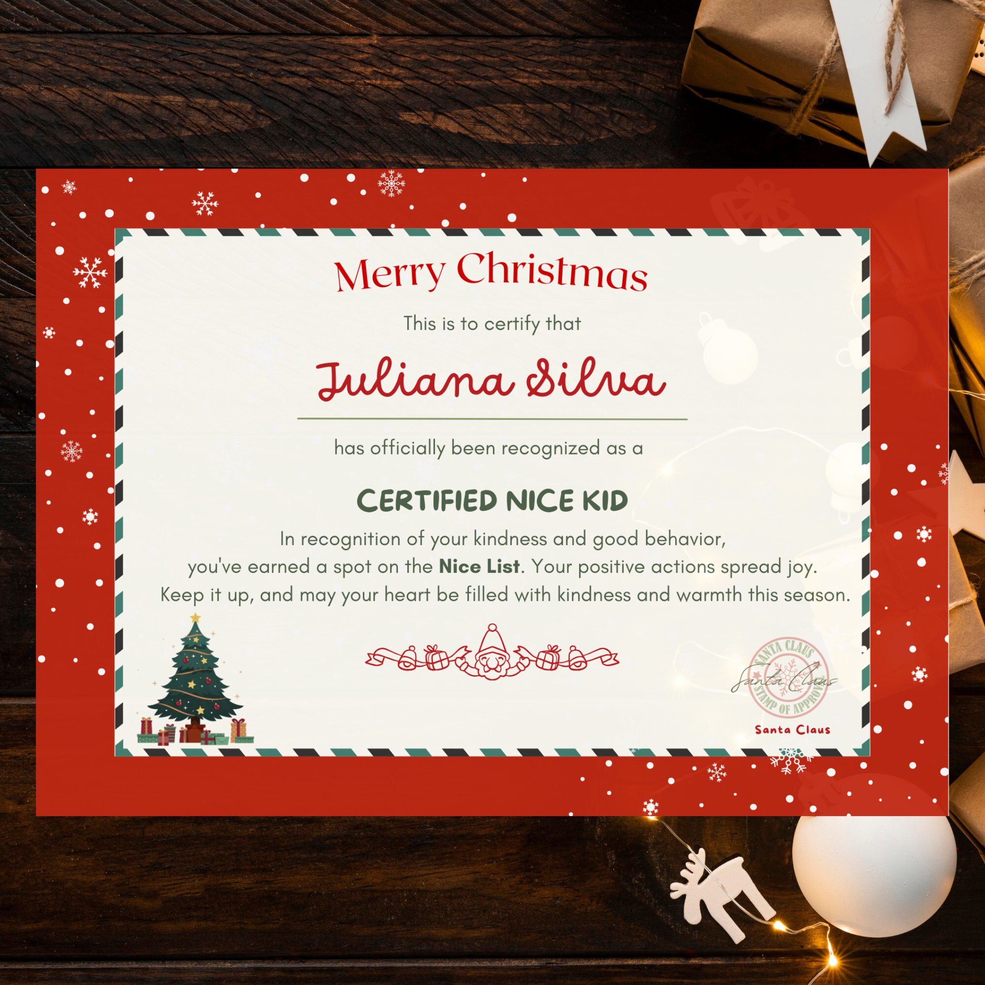 Editable Santa Claus Official Nice List Certificate With Free Envelope ...