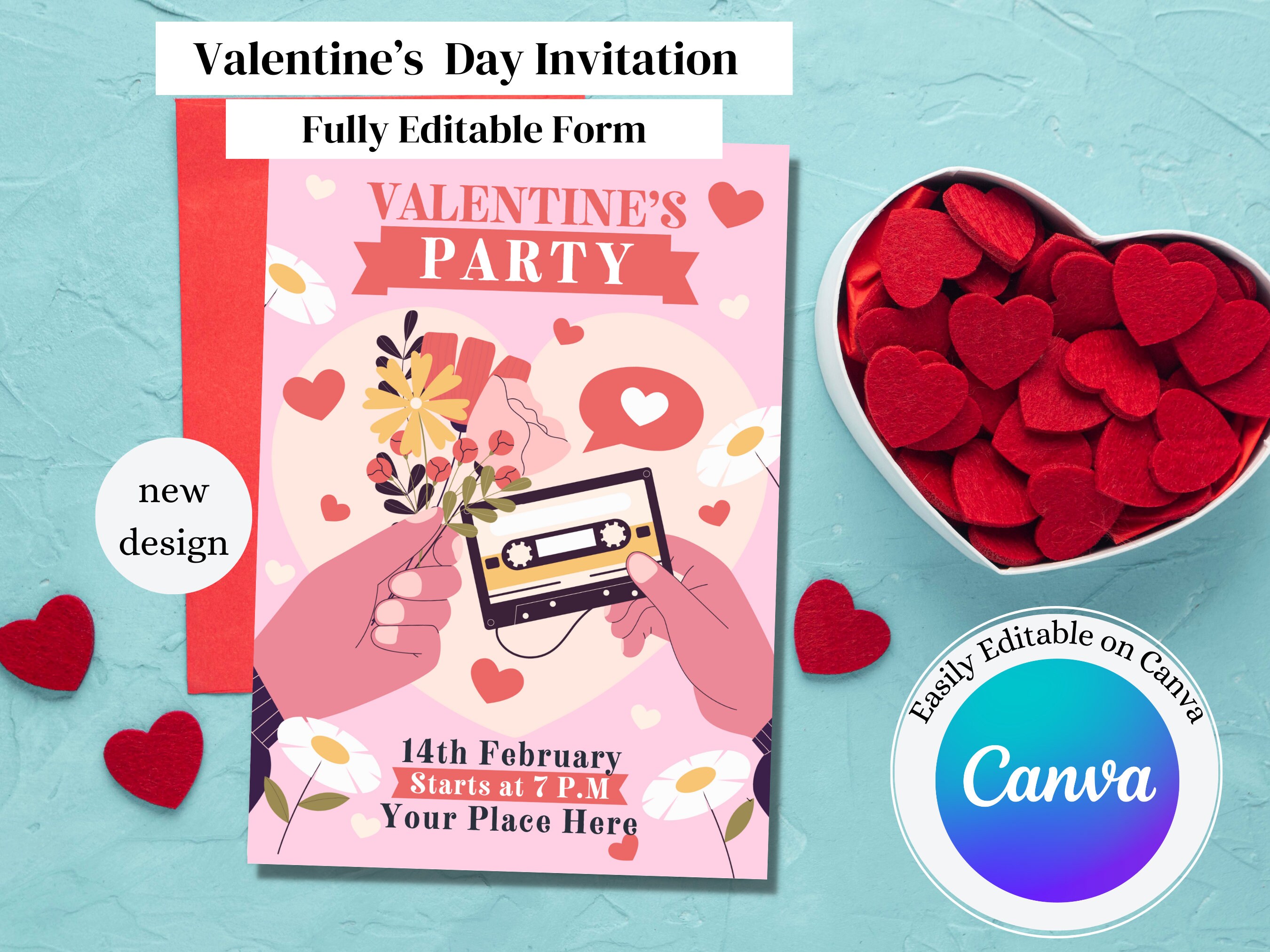 EDITABLE Valentine's Day Party Invitation Pink Animated, Happy ...