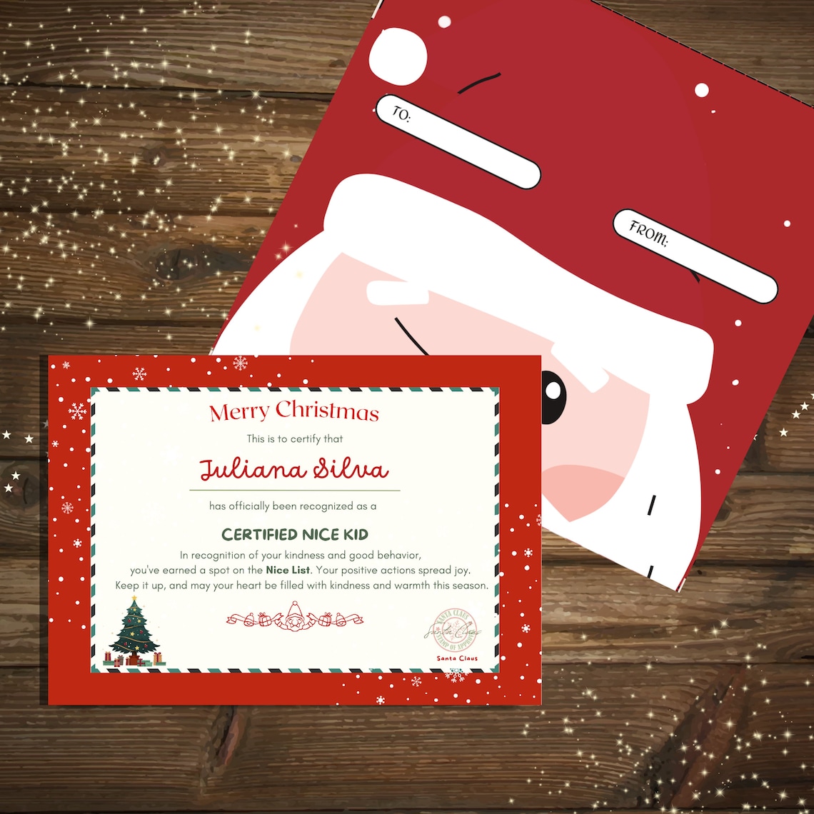 Editable Santa Claus Official Nice List Certificate With Free Envelope ...