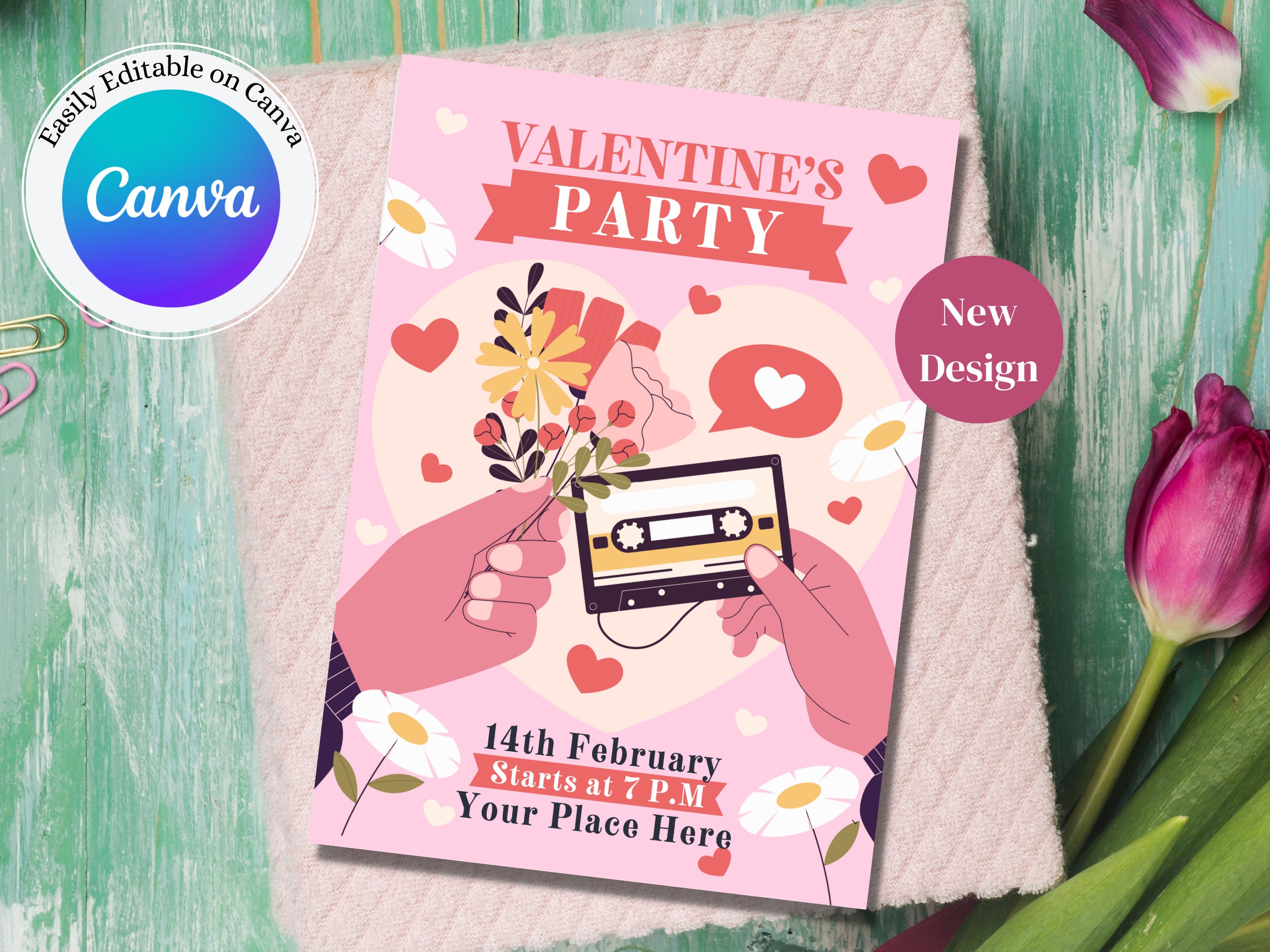 EDITABLE Valentine's Day Party Invitation Pink Animated, Happy ...