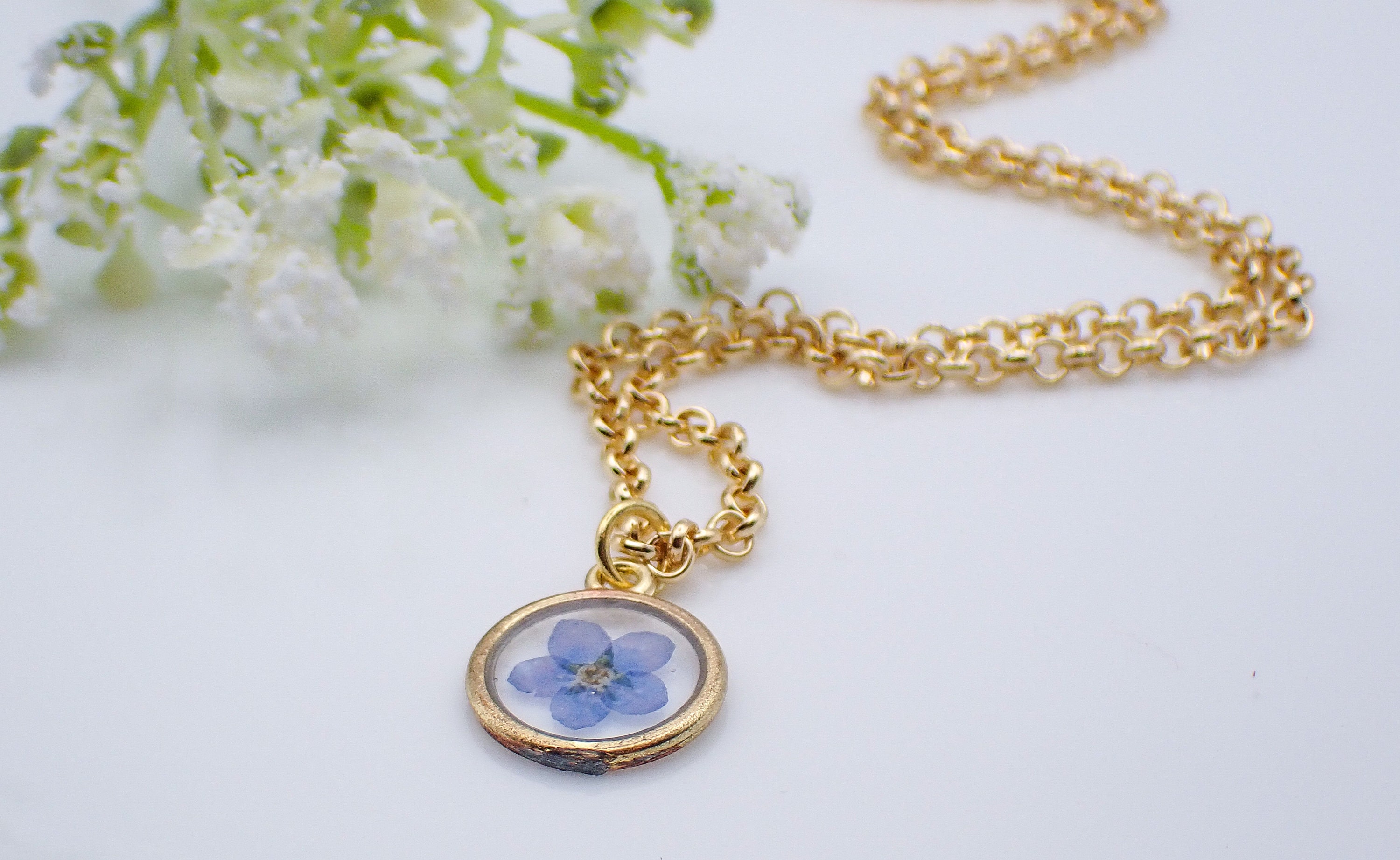 Gold Forget Me Not Necklace , Forget Me Not Jewelry, Forget Me Not ...