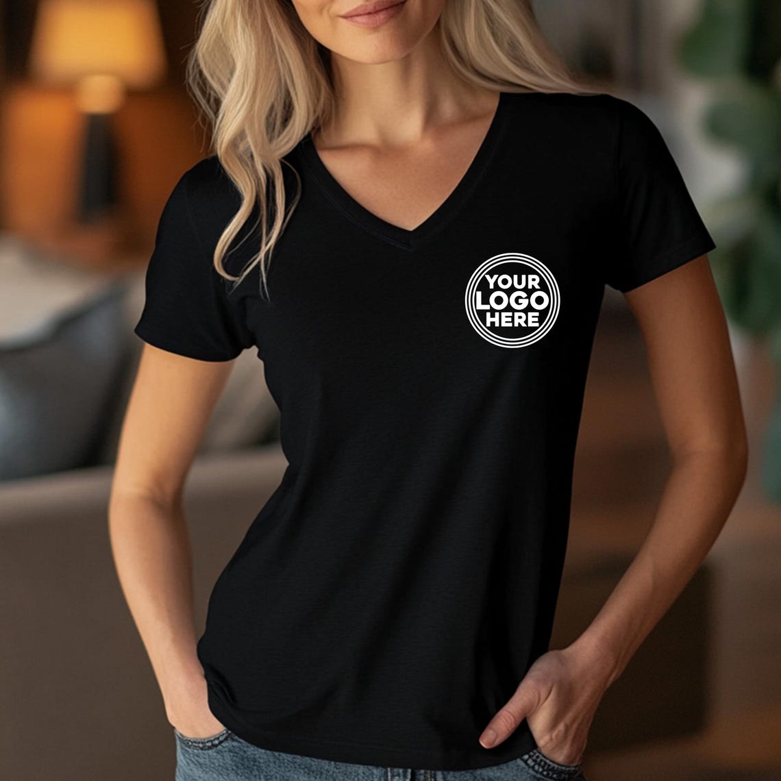 Custom Logo V-neck T-shirt, Personalized Company Logo V-neck Tee ...