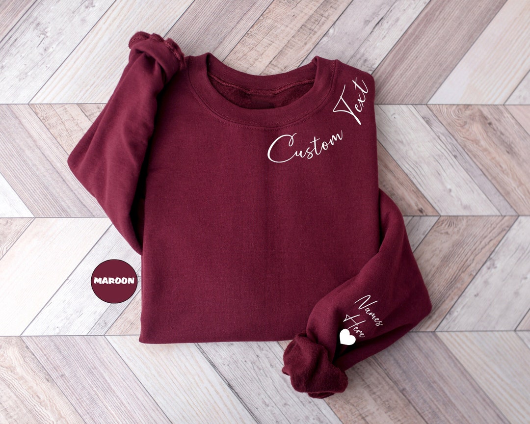 Custom Text Sweatshirt With Names on Neck, Personalized Names Hoodie on ...