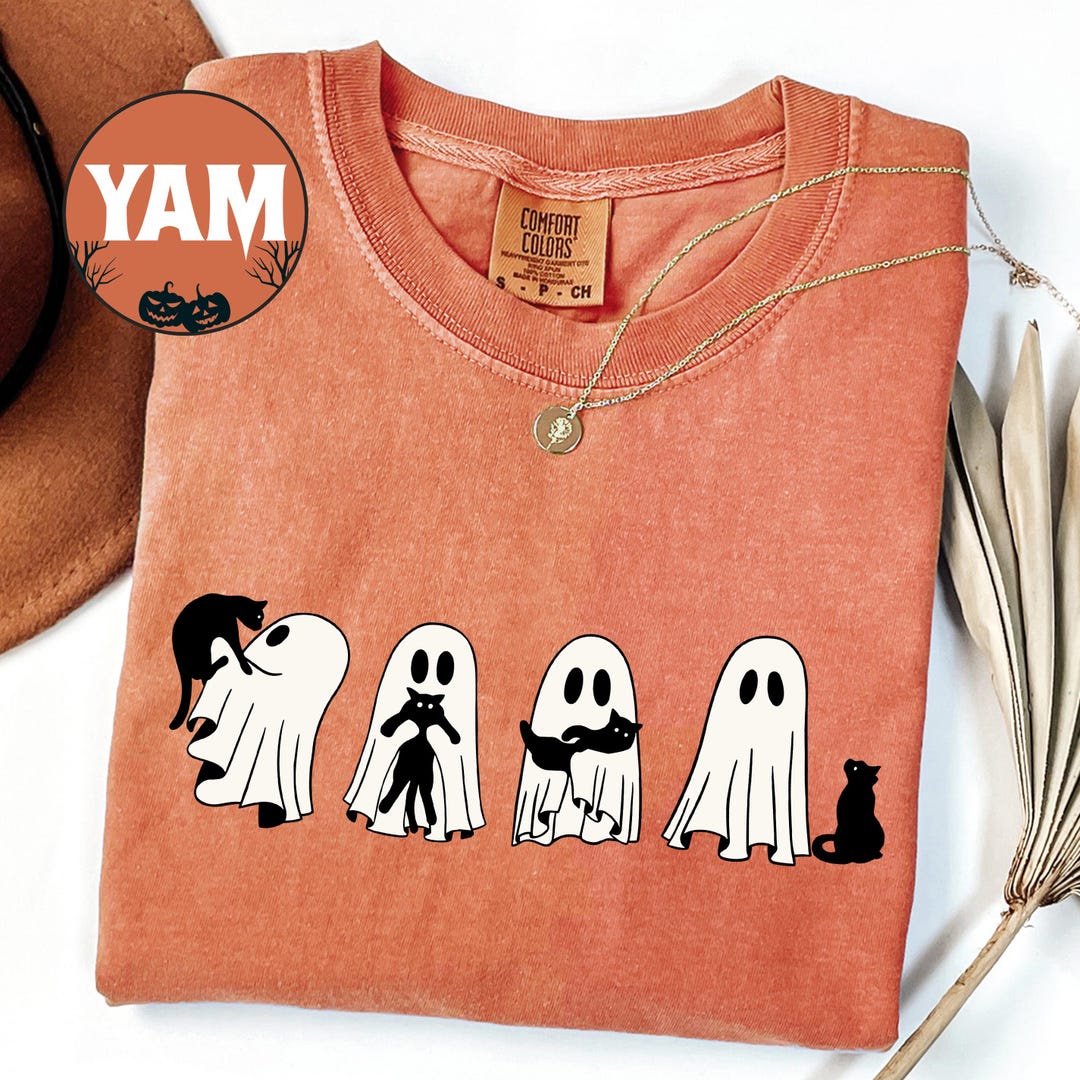 Comfort Colors® Ghost Holding Black Cat Shirt, Ghost Cat Halloween Tee ...