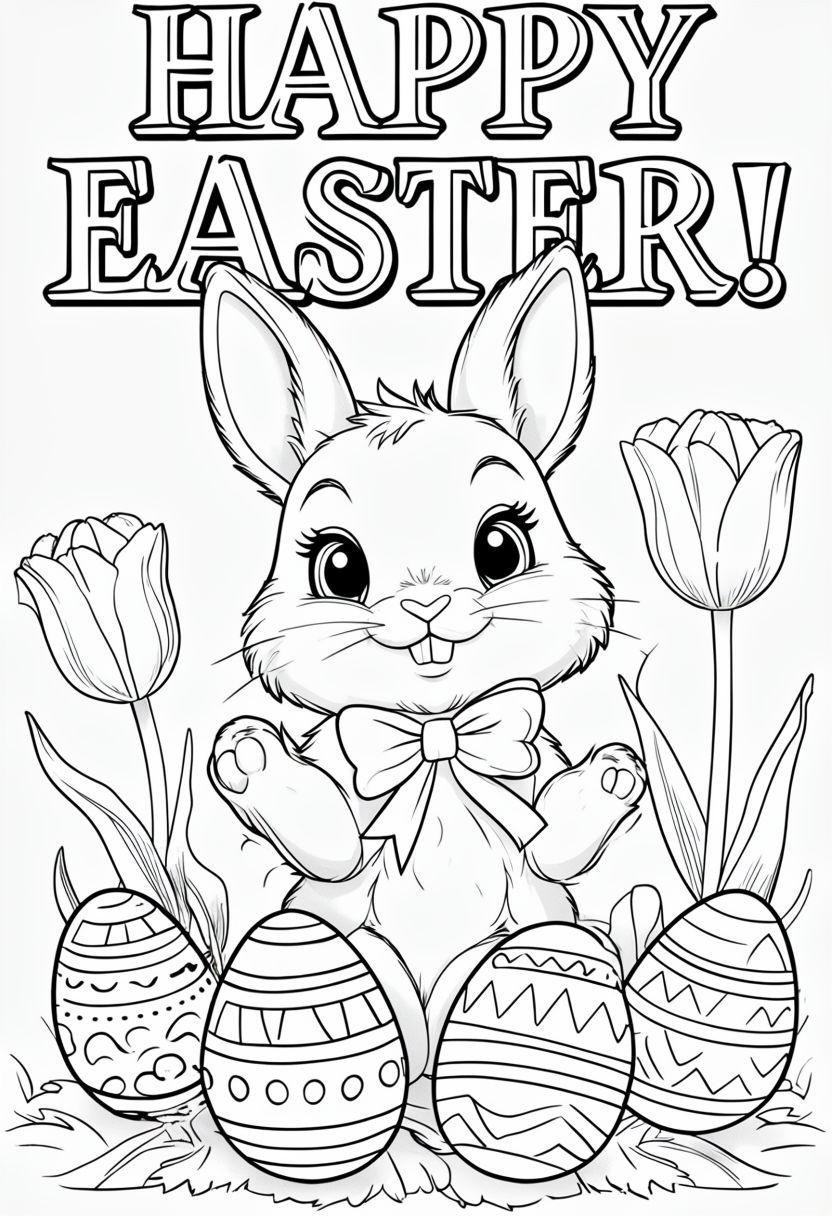 Easter Egg Bunny Chick Lamb Coloring Pages Happy Easter Children and ...
