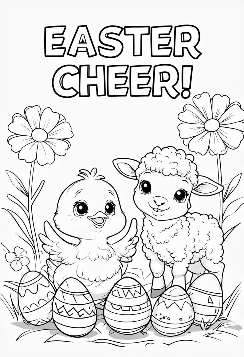 Easter Egg Bunny Chick Lamb Coloring Pages Happy Easter Children and ...