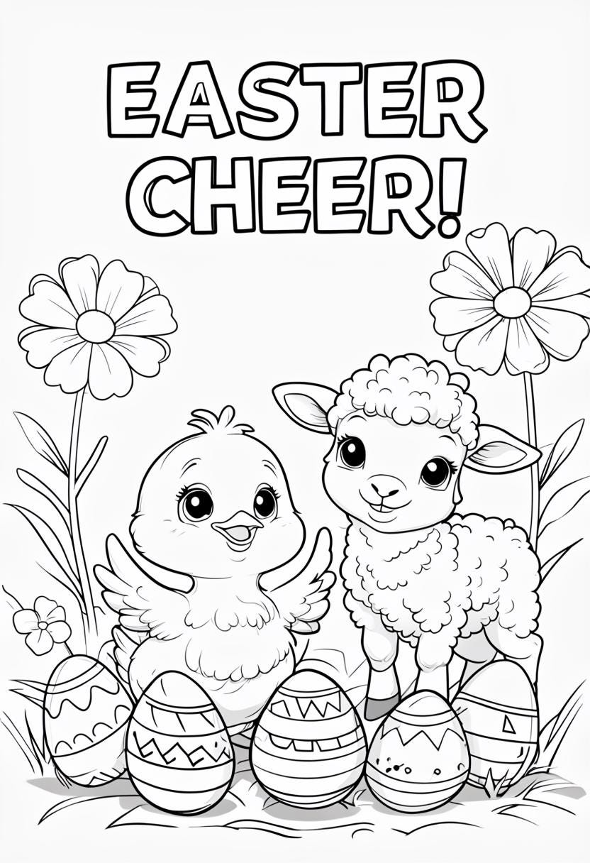 Easter Egg Bunny Chick Lamb Coloring Pages Happy Easter Children and ...
