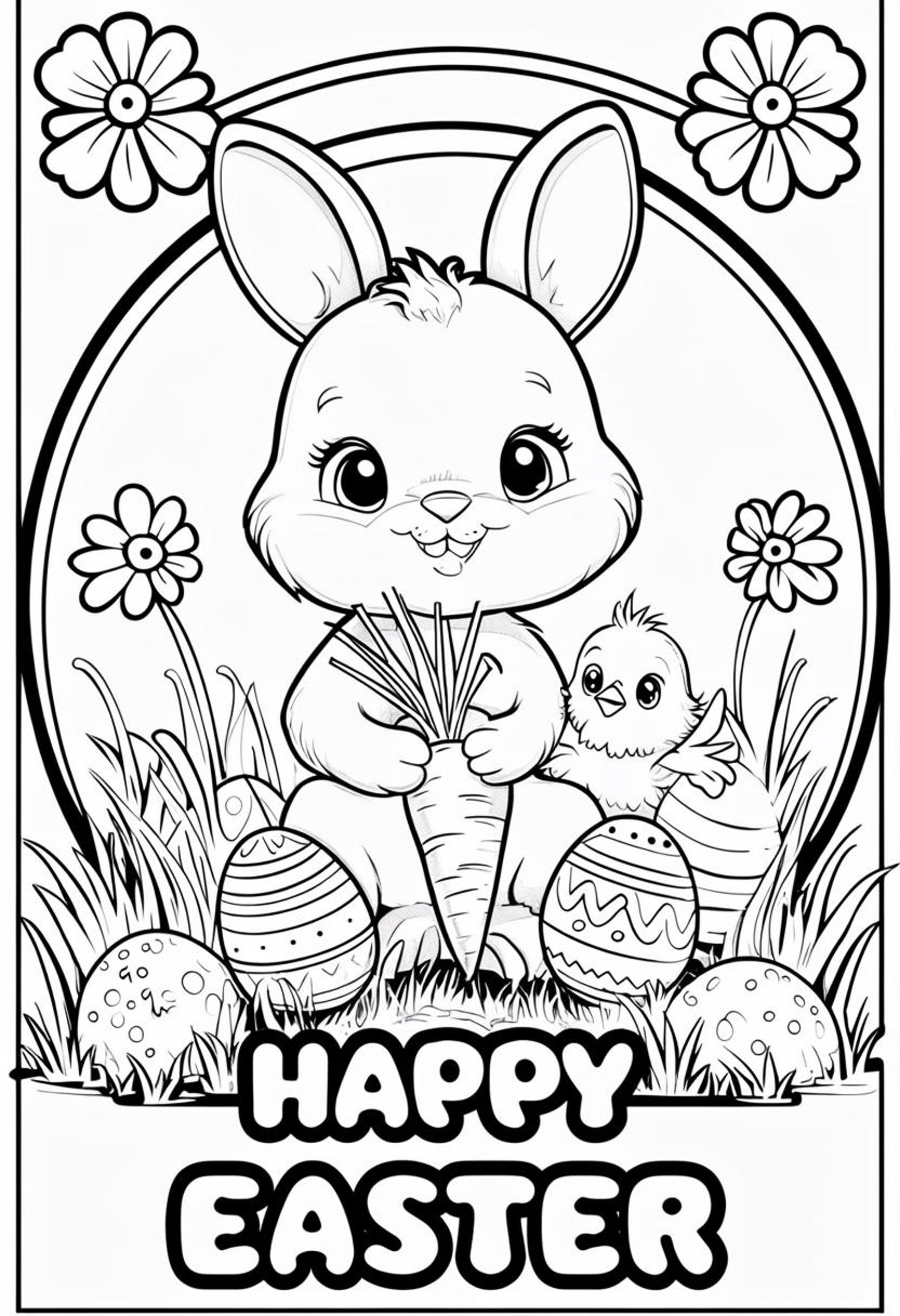 Easter Egg Bunny Chick Lamb Coloring Pages Happy Easter Children and ...
