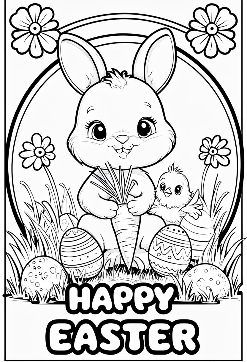 Easter Egg Bunny Chick Lamb Coloring Pages Happy Easter Children and ...