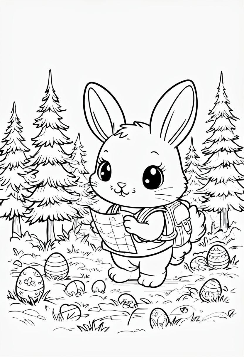 Easter Egg Bunny Chick Lamb Coloring Pages Happy Easter Children and ...