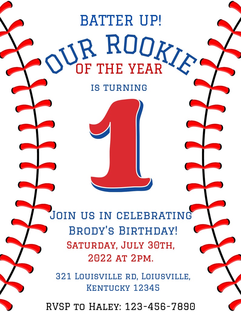 EDITABLE Rookie of the Year Baseball Birthday Invitation - Etsy