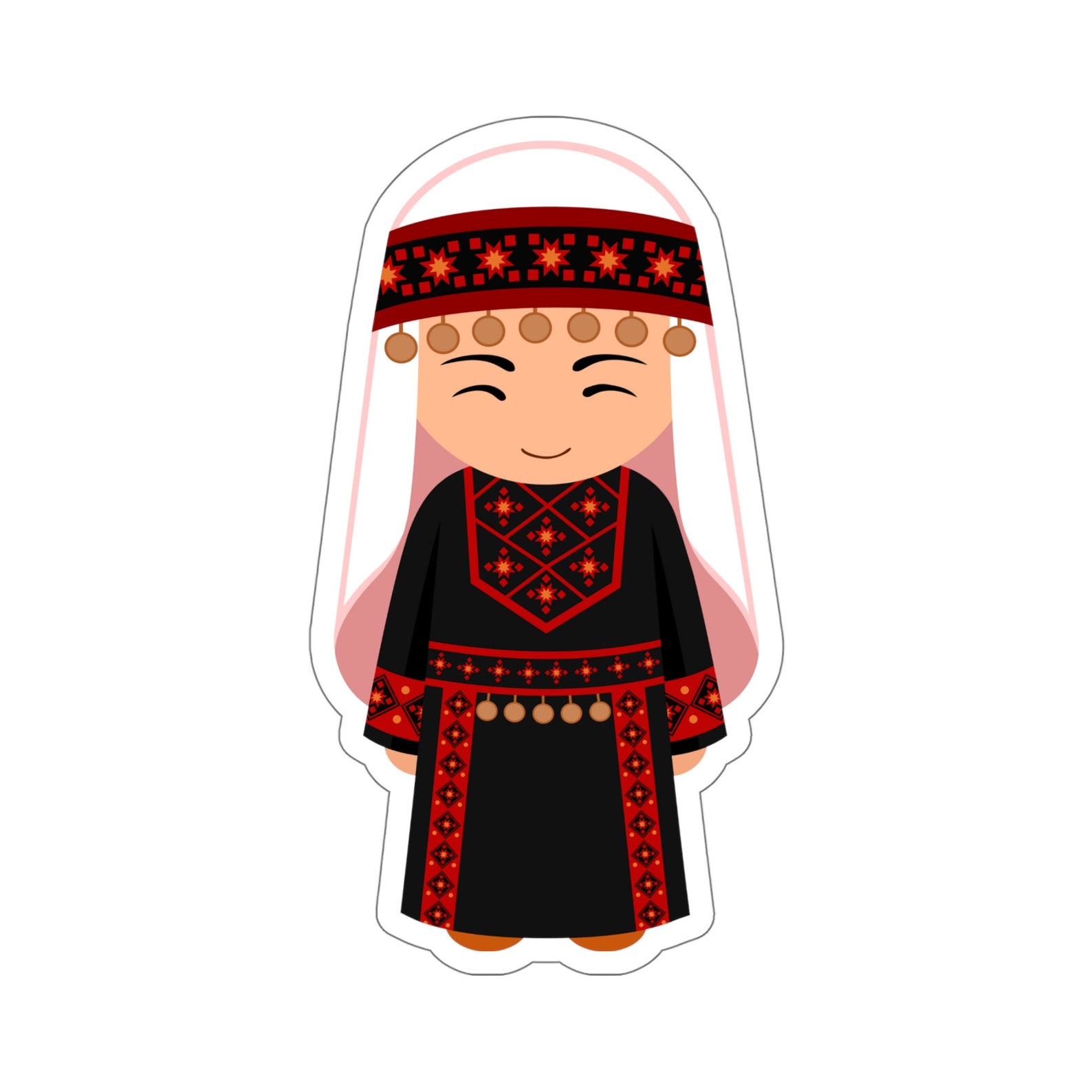 Palestinian Woman Sticker Cute Falaha Sticker Palestinian Thobe Vinyl ...