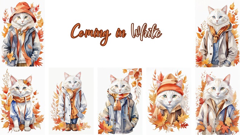 Watercolor Autumn Cat Clipart, Fall Cat Clipart, 50+ High Quality Jpgs ...