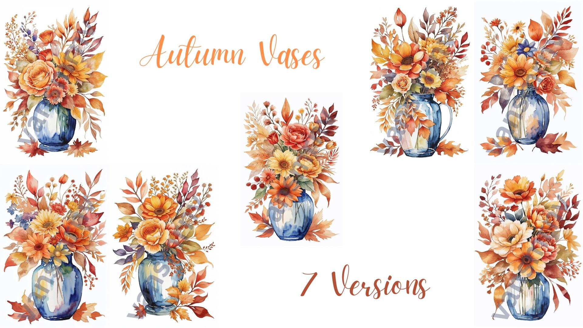 Watercolor Autumn Bouquet Clipart, 25 High Quality Jpgs, Different ...