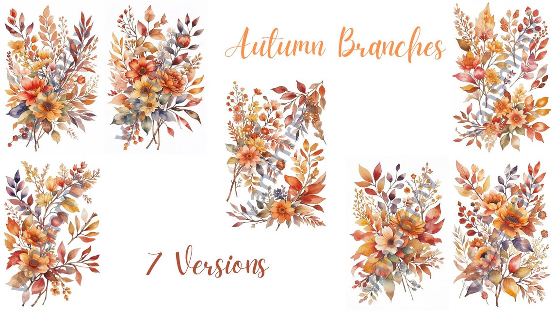 Watercolor Autumn Bouquet Clipart, 25 High Quality Jpgs, Different ...