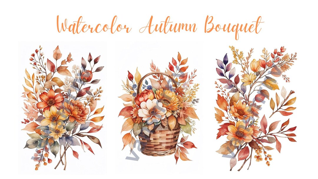Watercolor Autumn Bouquet Clipart, 25 High Quality Jpgs, Different ...