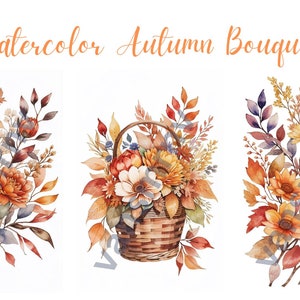 Watercolor Autumn Bouquet Clipart, 25 High Quality Jpgs, Different ...