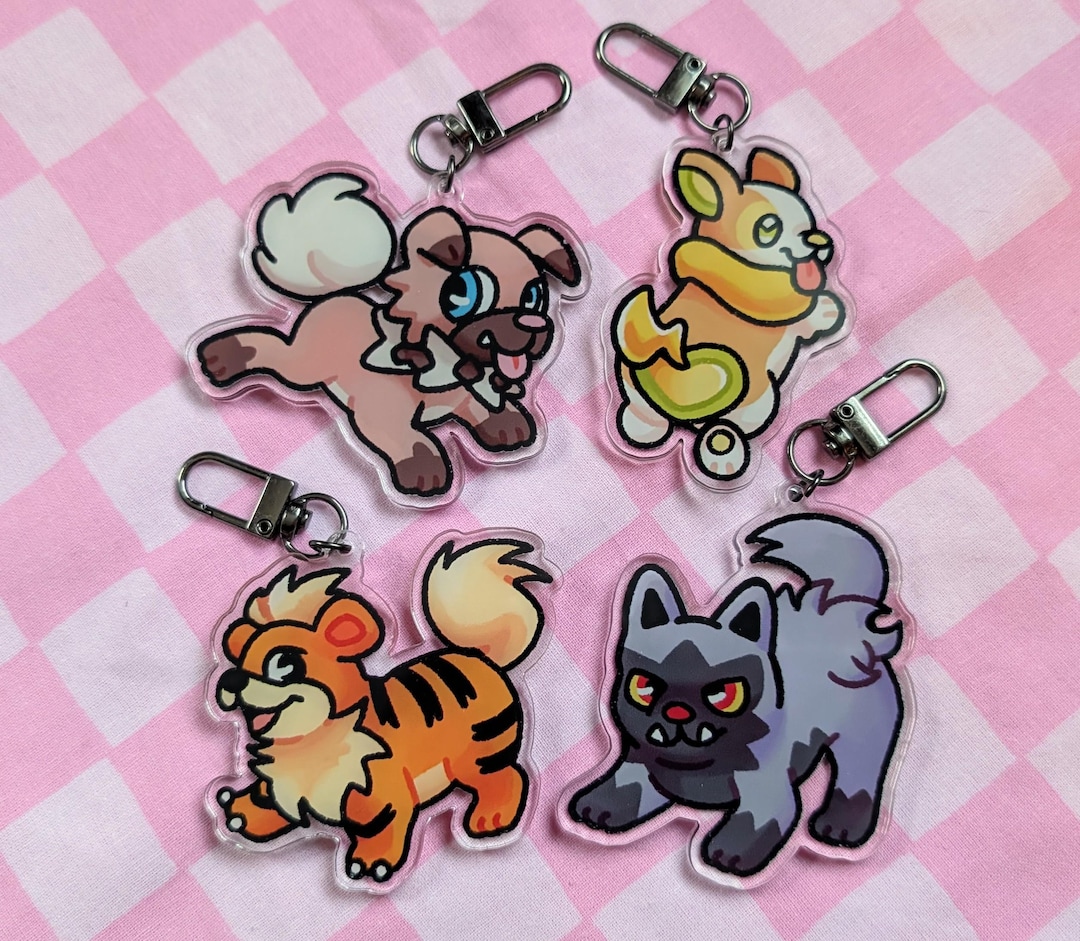Pokemon Dogs Keychain Charm // Rockruff Yamper Growlithe Poochyena - Etsy