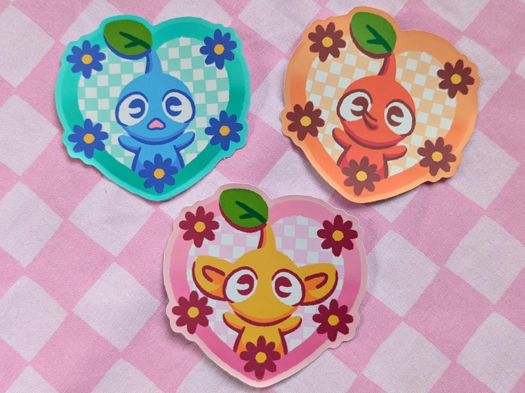 Pikmin Heart Sticker // Red Blue Yellow - Etsy