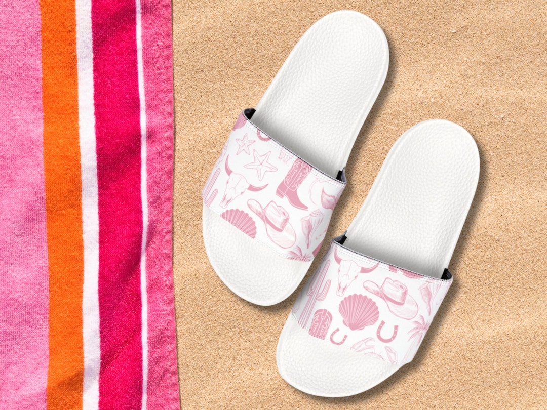 Coastal Cowgirl Women's Beach Slide Sandals, Pool Flip Flop Shoes, Pink ...
