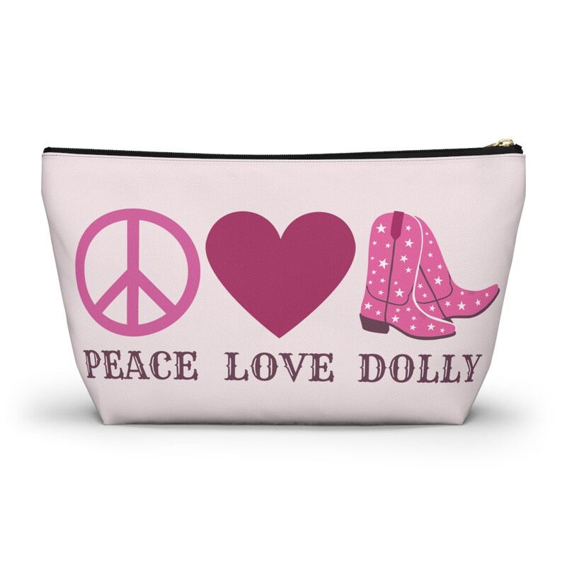 Peace Love Dolly Zipper Pouch, Women's Hot Pink Cowgirl Boots Makeup ...