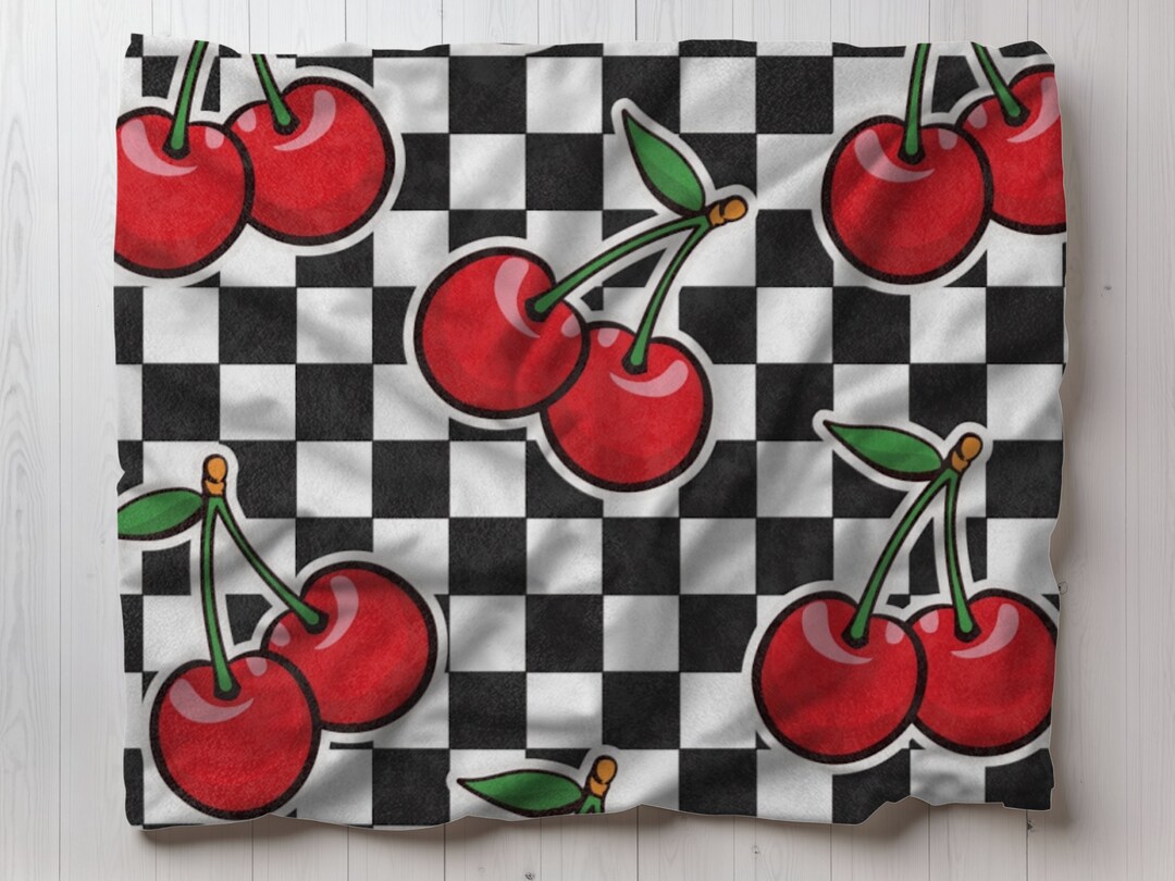 Checkered Cherries Blanket, Any Season Throw Blanket, Black White ...